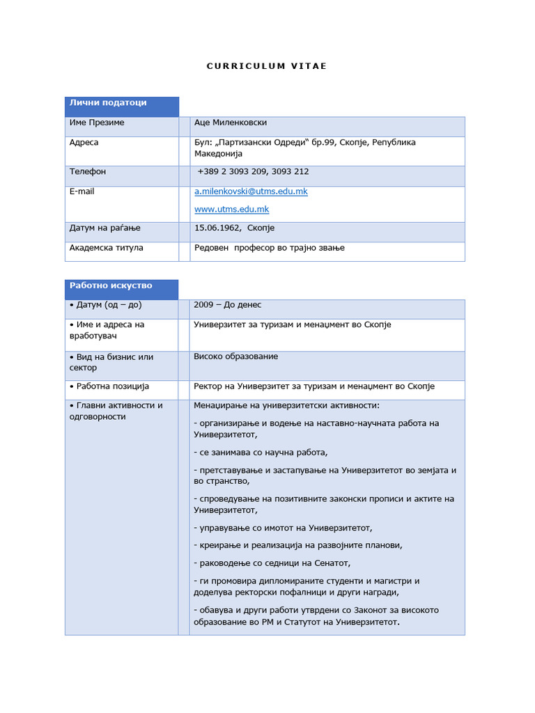 CV Rektor MKD 17012019 | PDF