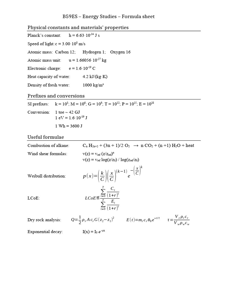 Formula Sheet | PDF