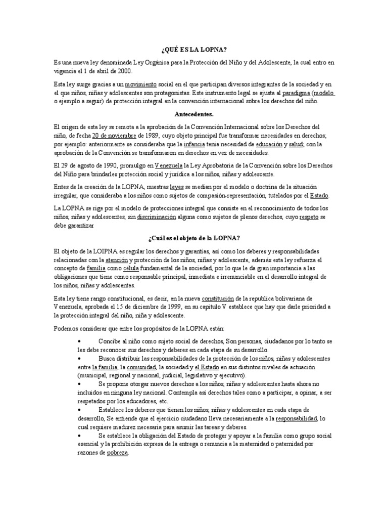 Qué Es La Lopna | PDF | Derechos de los niños | Convención de los ...