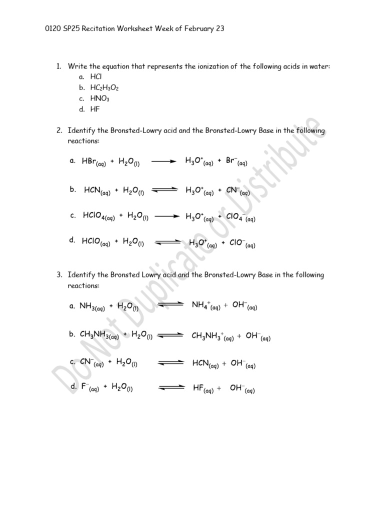 Acid-Base Chemistry Worksheet | PDF