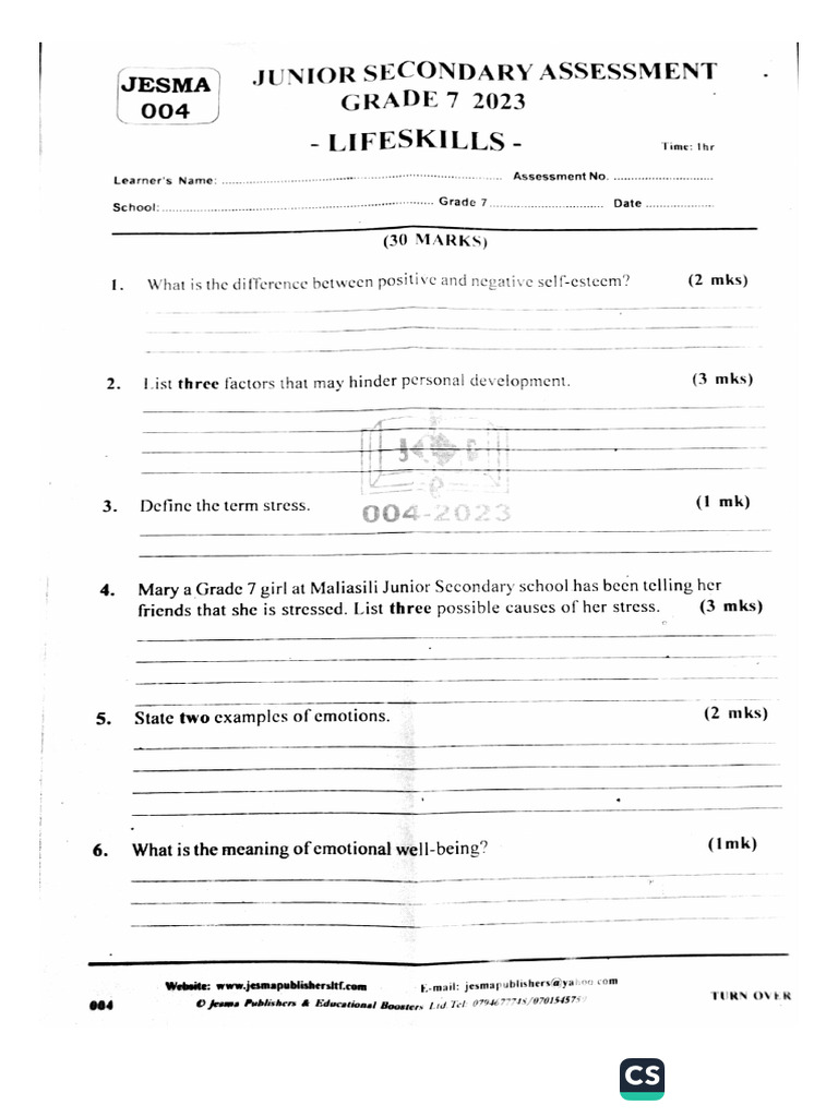 Jesma JSS 004lifeskills | PDF