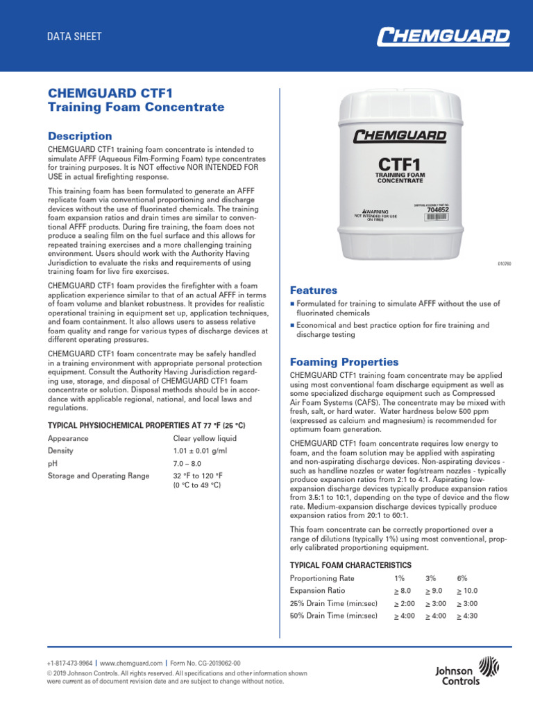 Espuma Entrenamiento Chemguard - CTF1 Pag Jhonson Controls | PDF ...