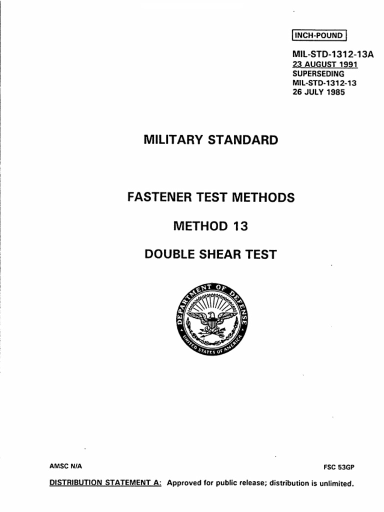 Mil-Std-1312-13a Military Standard Test Methods Method 13 Double Shear ...