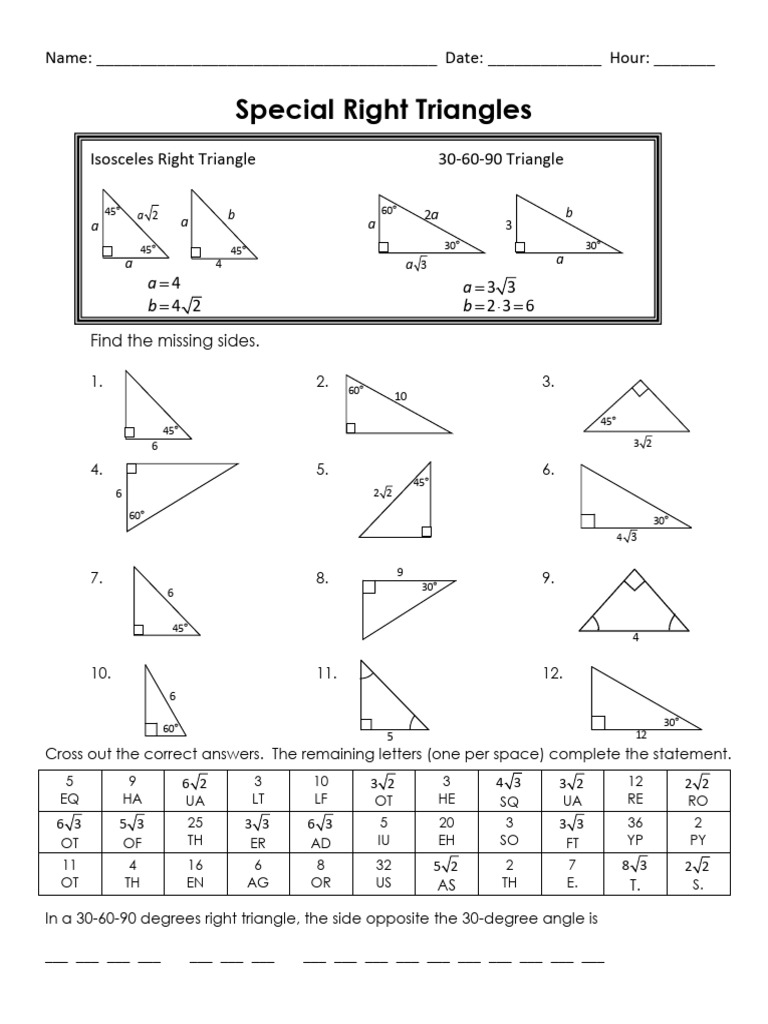 W.S. Special Right Triangles | PDF | Euclidean Geometry | Geometric Shapes