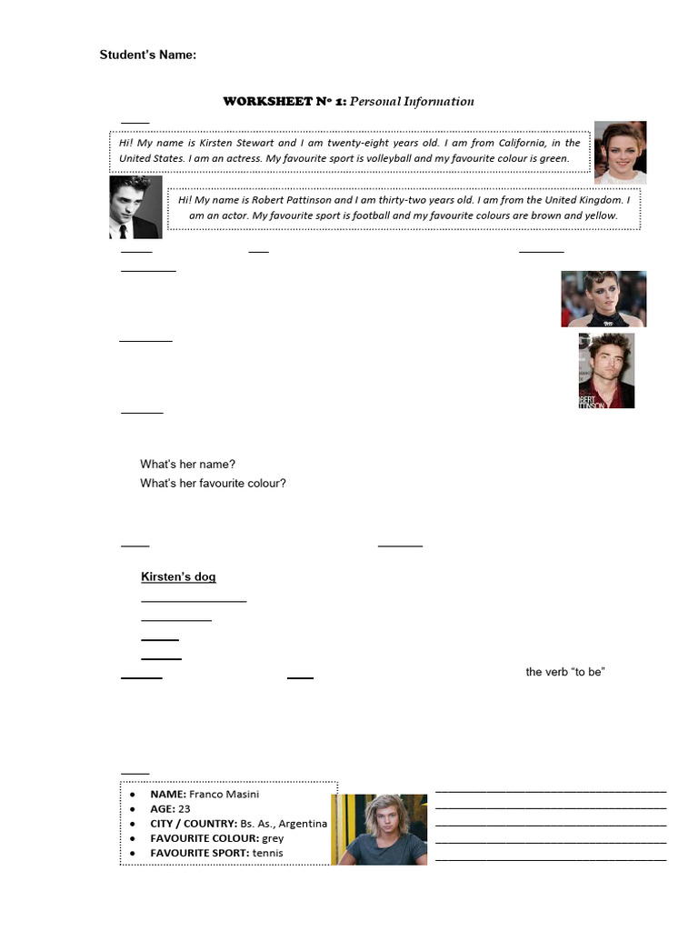 Worksheet #1 (Personal Information) | PDF | Grammar | Linguistics