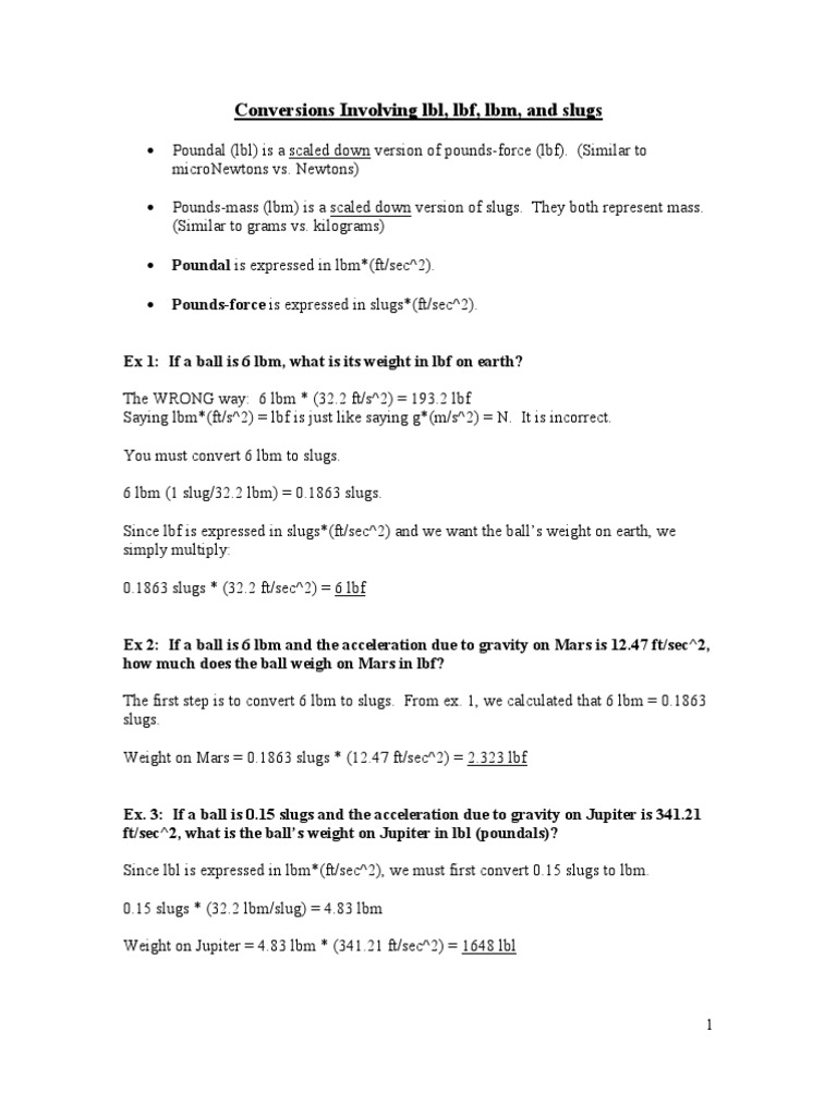 Converting Between Lbf, Lbm, and Slugs | PDF | Weight | Kilogram