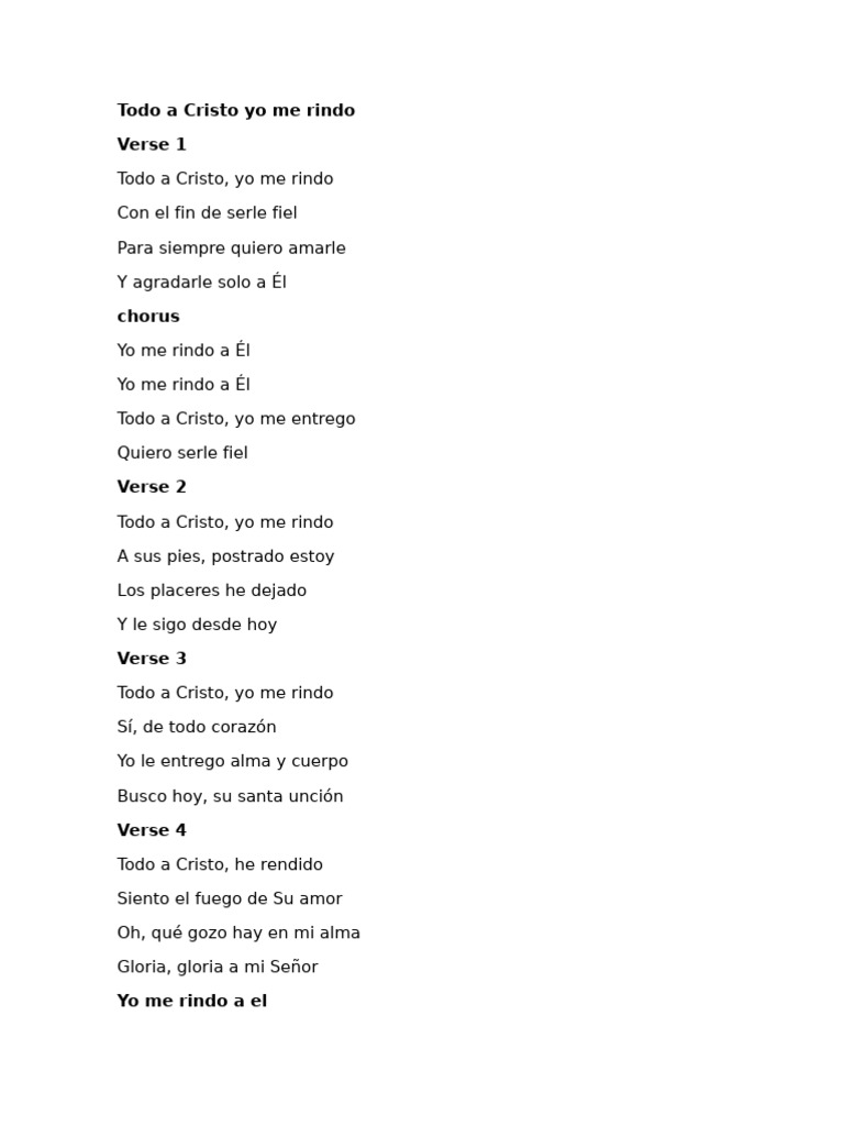 Letra Todo A Cristo Yo Me Rindo | PDF