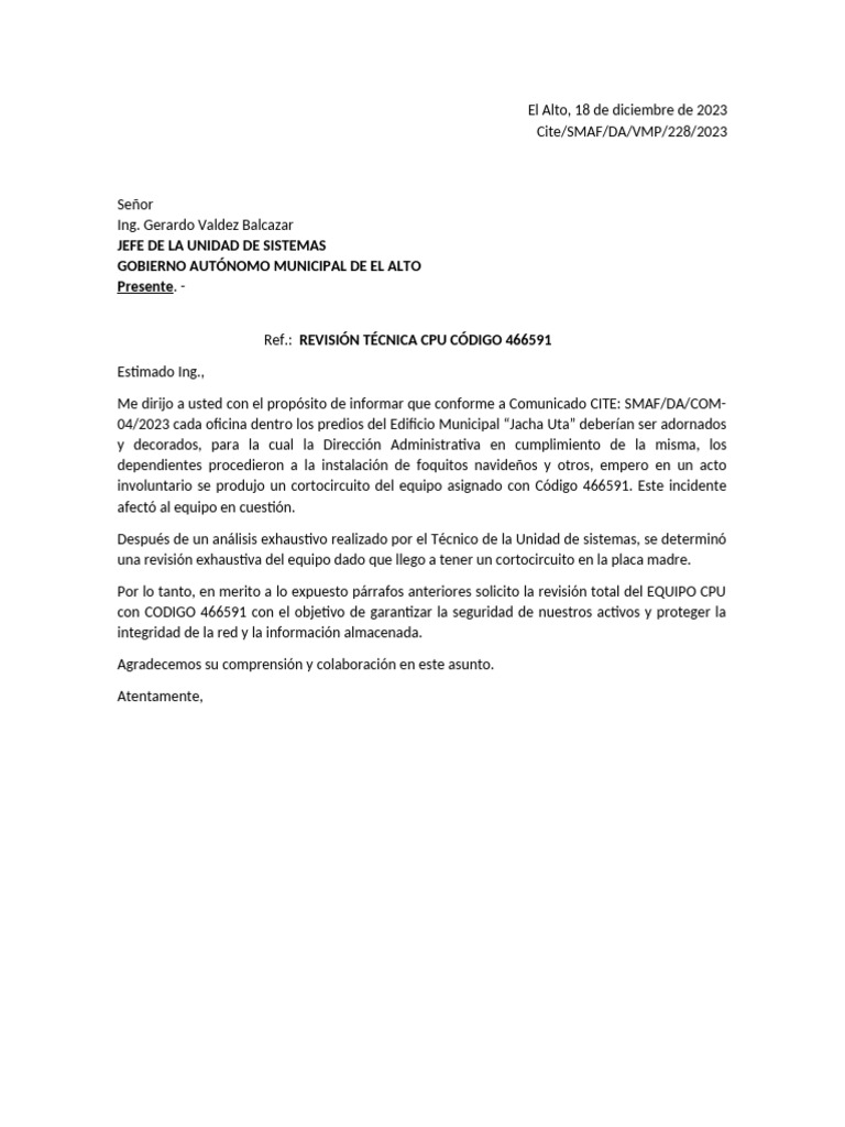 Carta para doctorCPU | PDF