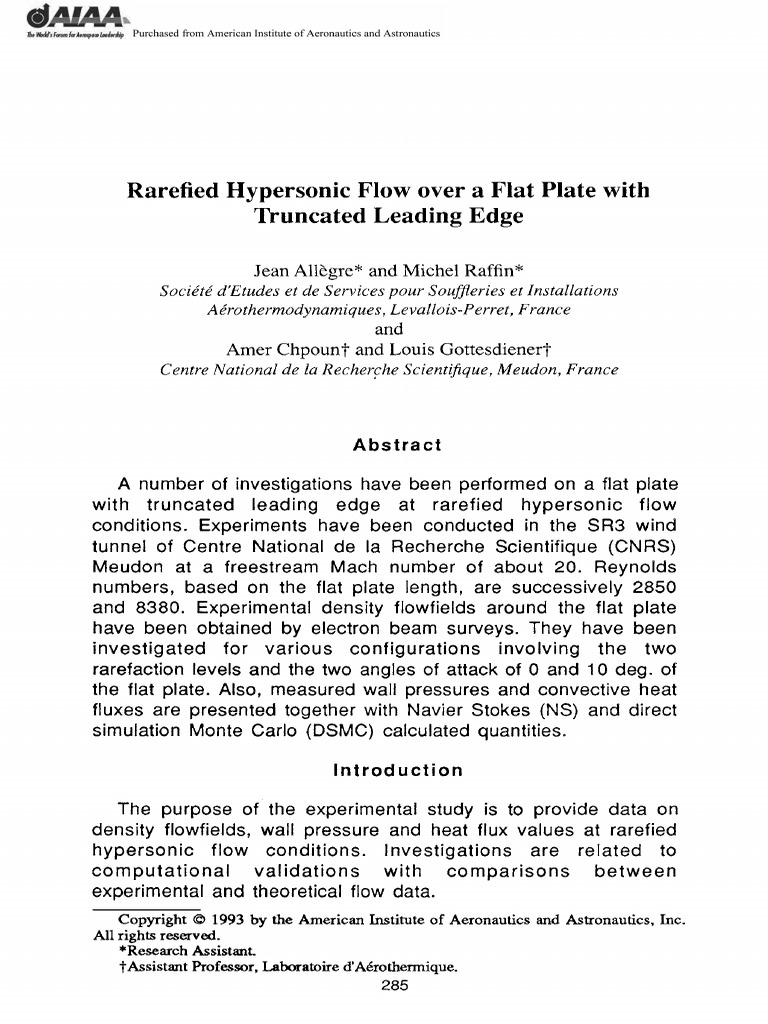 Rarefied Hypersonic Flow on Flat Plate | PDF | Viscosity | Hypersonic Speed