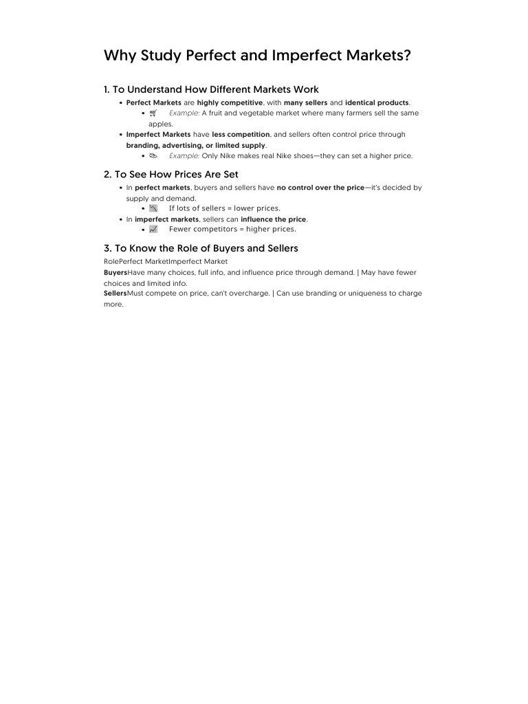 Why Study Perfect and Imperfect Markets? | PDF