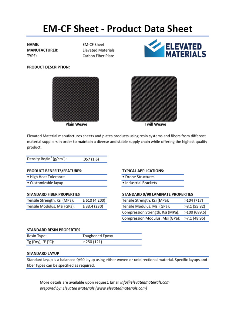 Elevated Materials Sheet Product Data Sheet | PDF