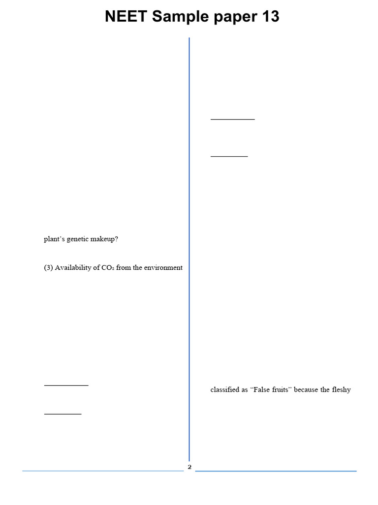 NEET Sample Question Paper 13 | PDF | Fruit | Biology