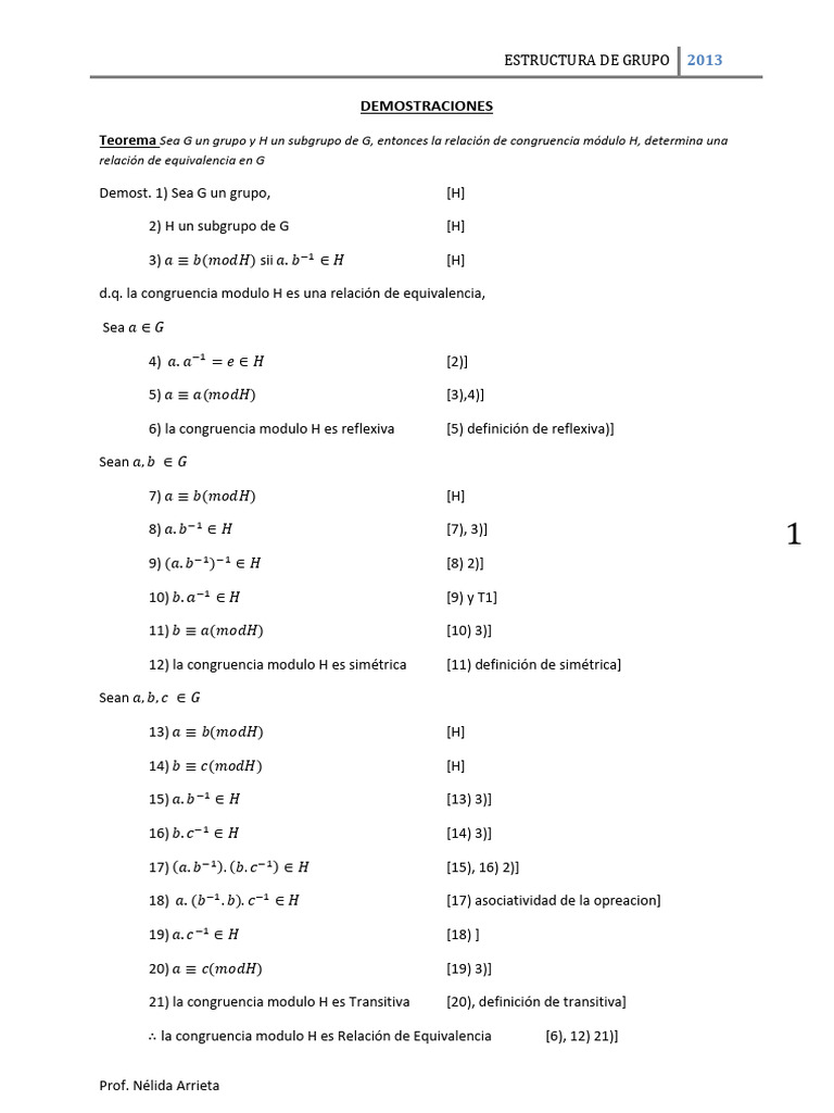Demostraciones Unidad N°2 (Algunas) | PDF | Grupo (Matemáticas) | Álgebra