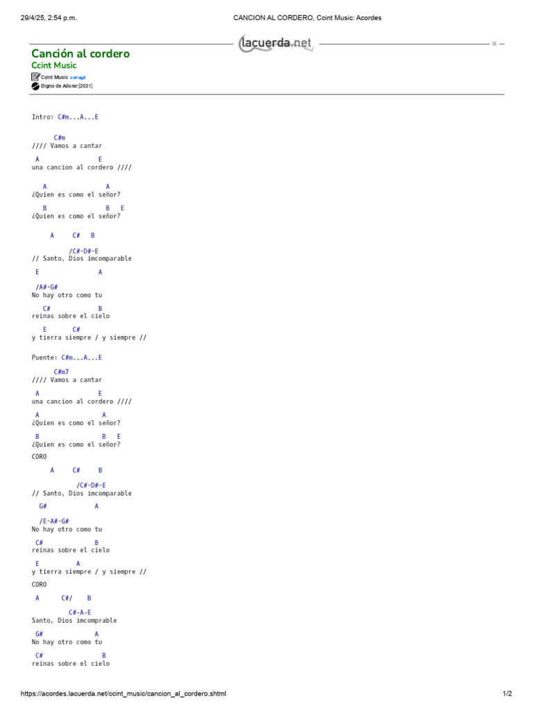CANCION AL CORDERO, Ccint Music - Acordes | PDF