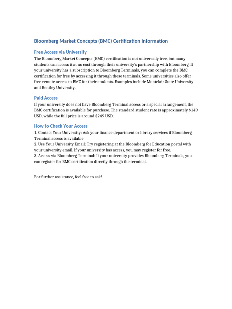 Bloomberg Market Concepts Info | PDF