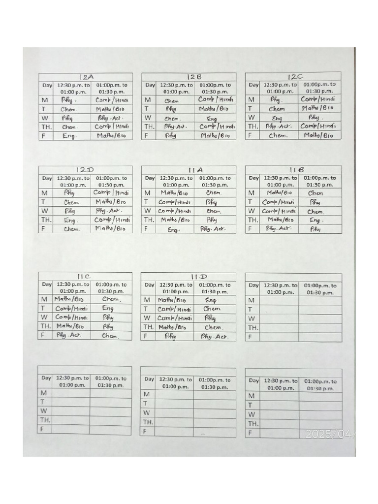 Class Time Table | PDF