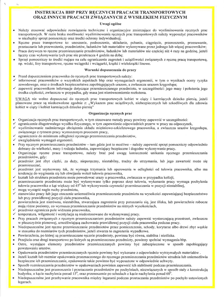 PLKI Instrukcja BHP R®czne Prace Transportowe Prace Z Wysiêkiem ...