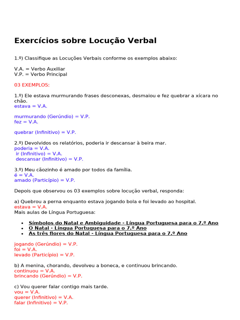 Exercícios de Locução Verbal | PDF | Gramática | Linguística