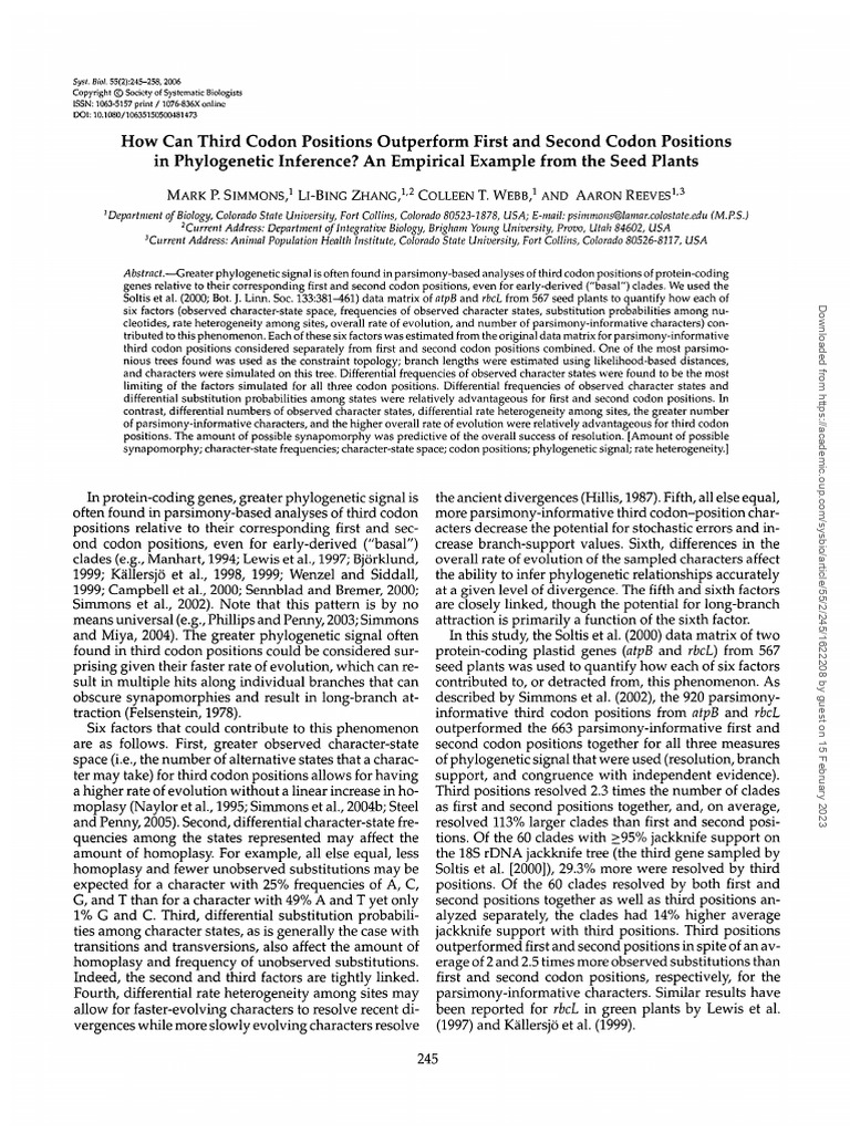 Third Codon Positions in Phylogenetics | PDF | Phylogenetics | Biology