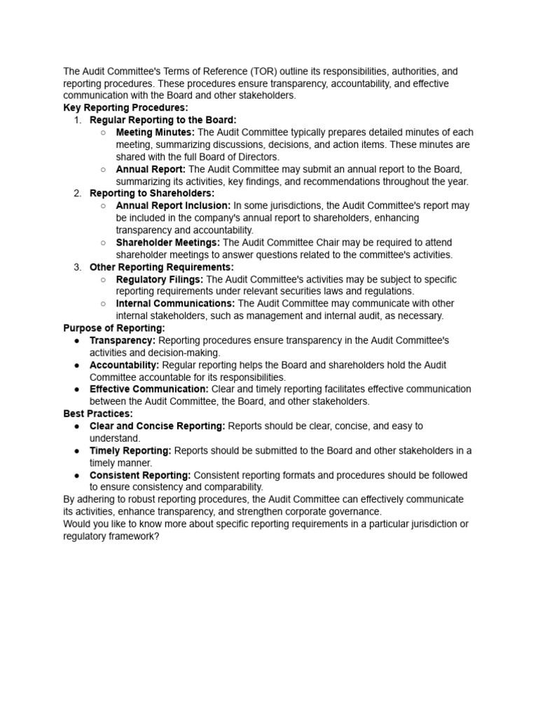 Explain Terms of Reference Reporting Procedures of... | PDF | Audit ...