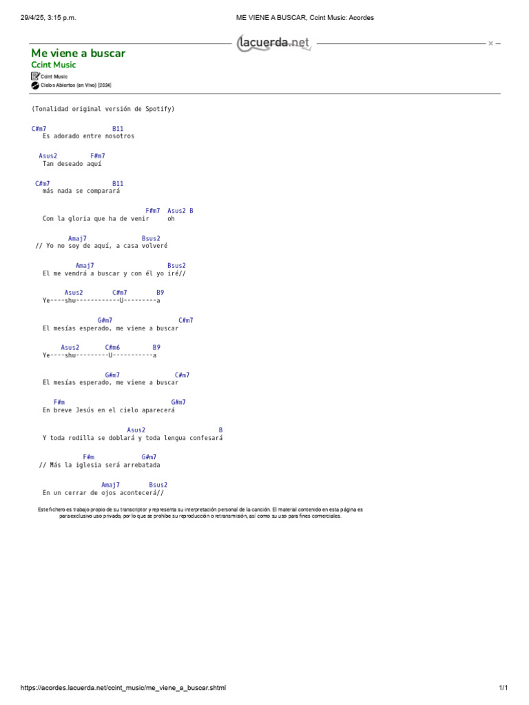 ME VIENE A BUSCAR, Ccint Music - Acordes | PDF