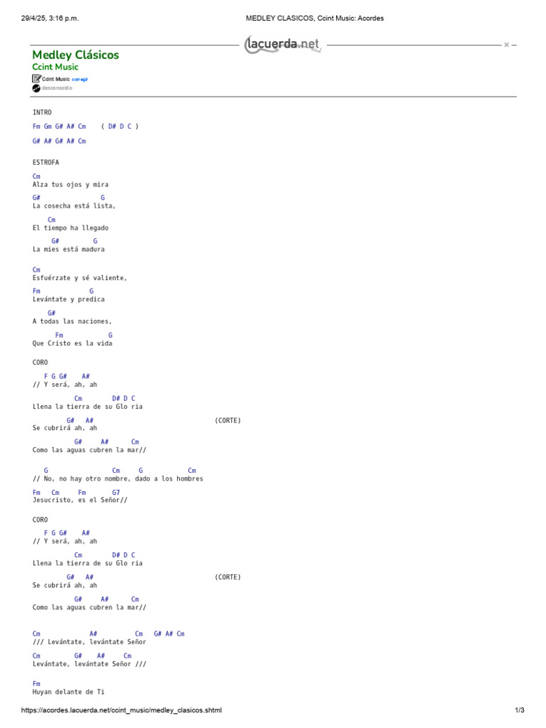 MEDLEY CLASICOS, Ccint Music - Acordes | PDF