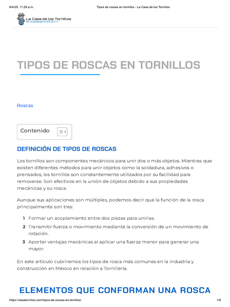 Tipos de Roscas en Tornillos - La Casa de Los Tornillos | PDF ...