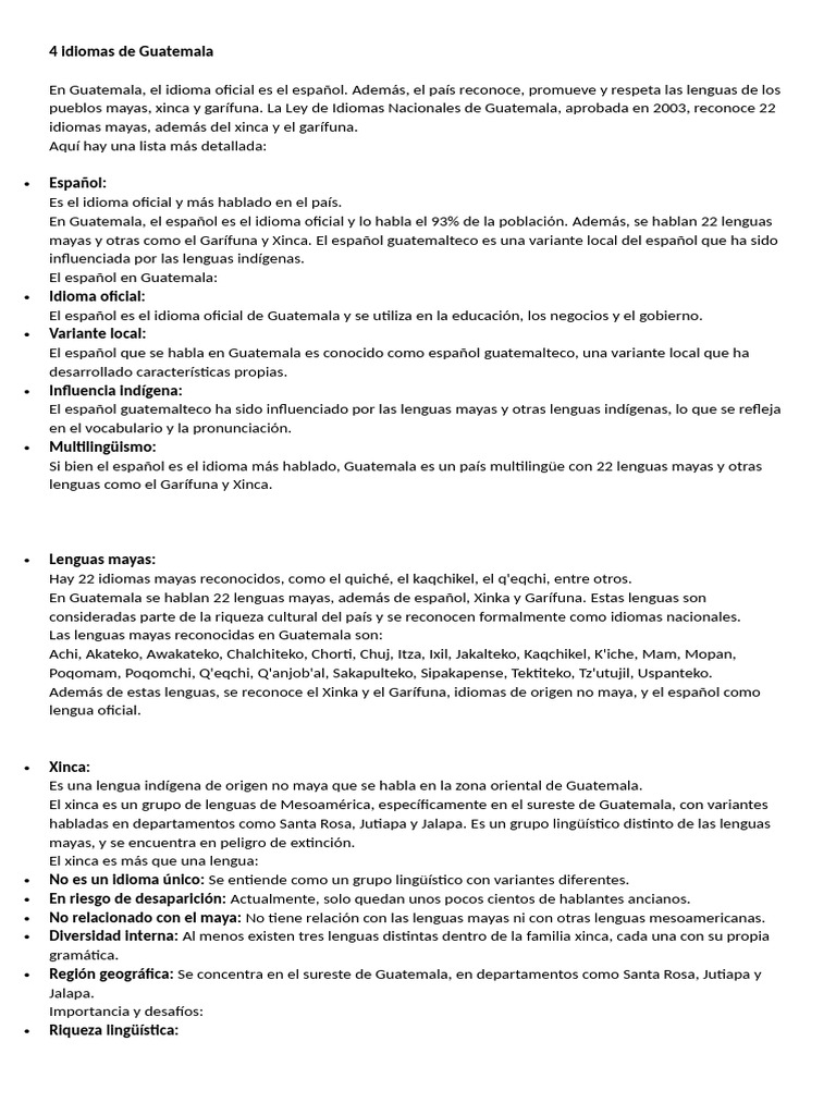 Idiomas oficiales y diversidad en Guatemala | PDF | Etnicidad | Cultura ...