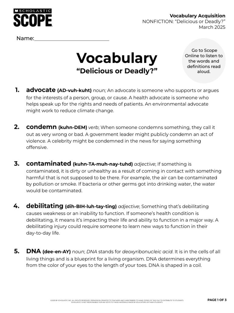 SCOPE 030125 Nonfiction Vocabulary PRINT | PDF | Influenza | Strain ...