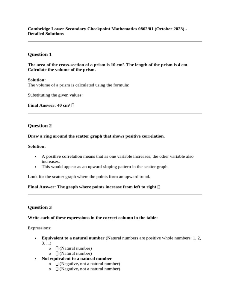 Cambridge Lower Secondary Checkpoint Mathematics 0862 | PDF | Numbers ...