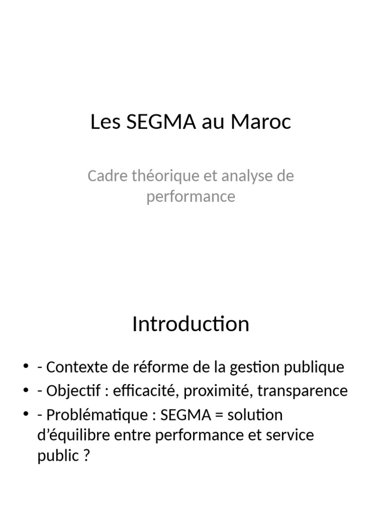 SEGMA au Maroc : Cadre et Performances | PDF