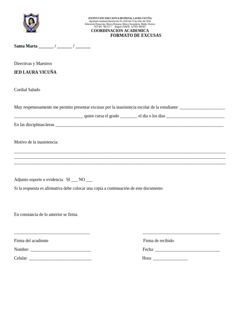 Formato de Excusas | PDF