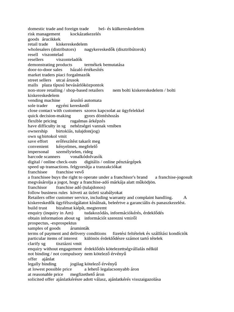 QUIZLET - Commerce-Trade - in Word Format | PDF