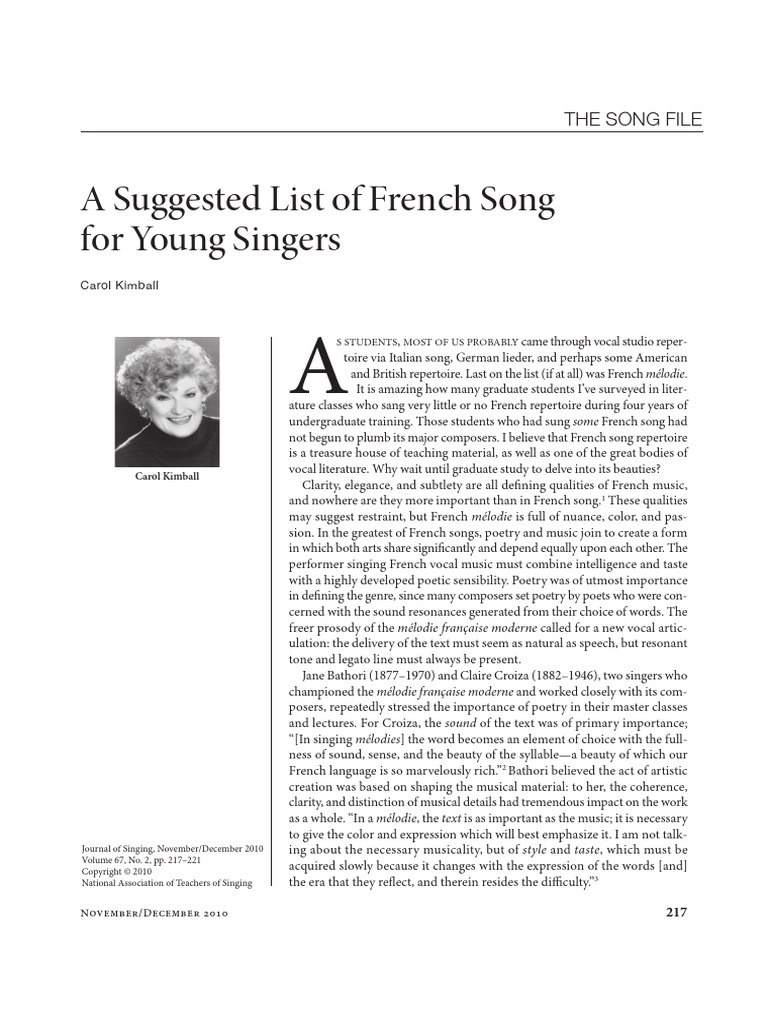 A Suggested List of French Song For Young Singers Kimball | PDF | Songs