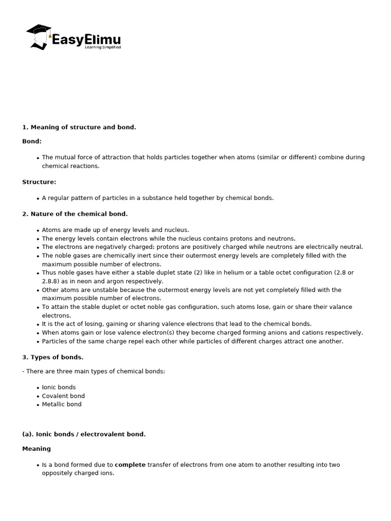 Structure and Bonding Notes | PDF | Ion | Chemical Bond