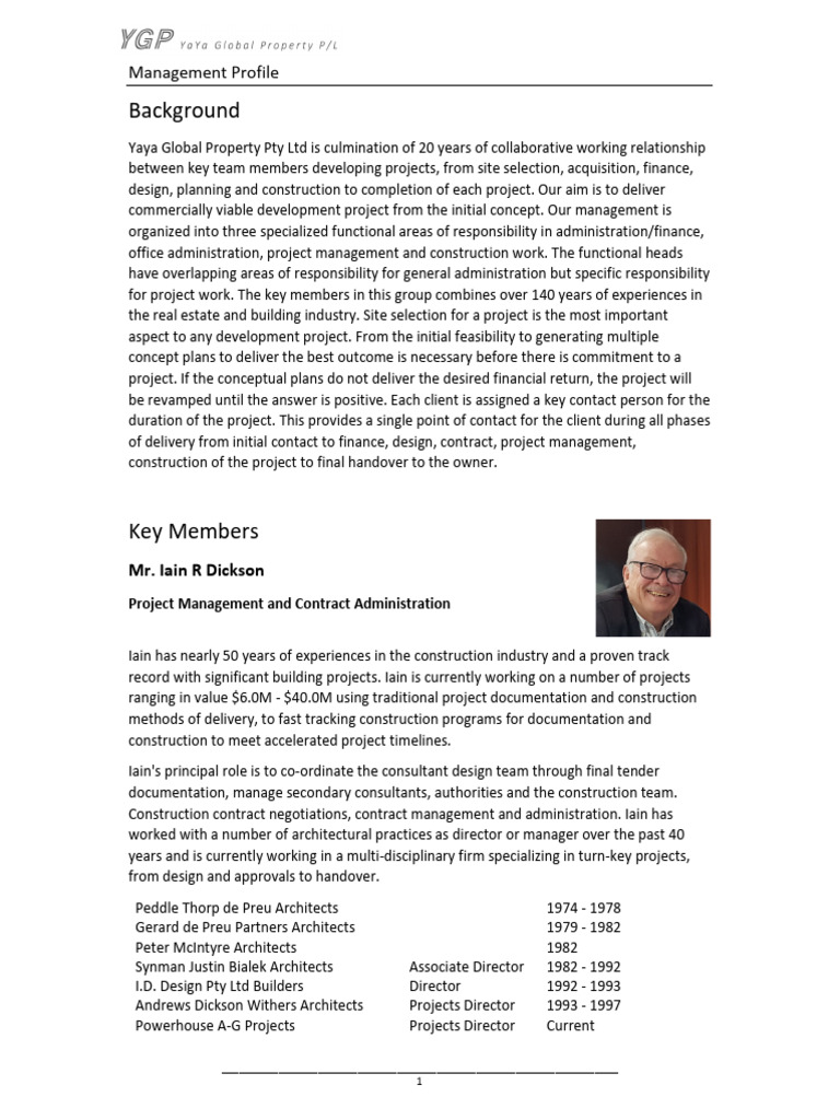4.YGP Management Profile | PDF | Project Management | Concrete