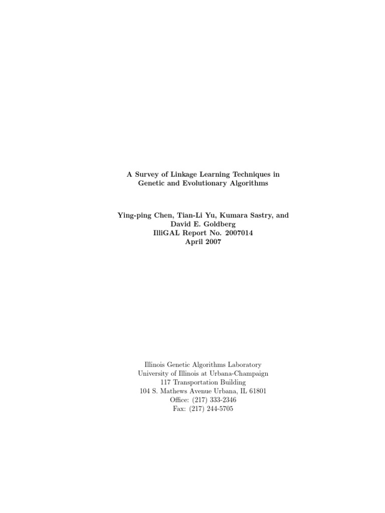 A Survey of Linkage Learning Techniques in Genetic and Evolutionary Algorithms | PDF | Genetic ...