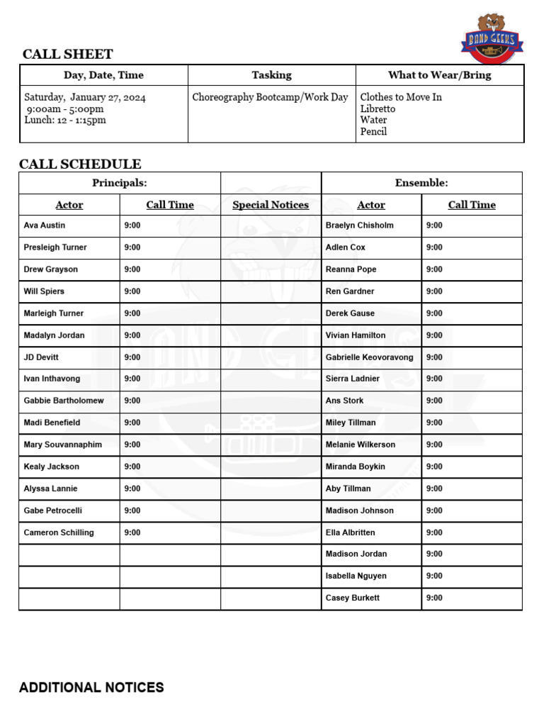 Call Sheet | PDF