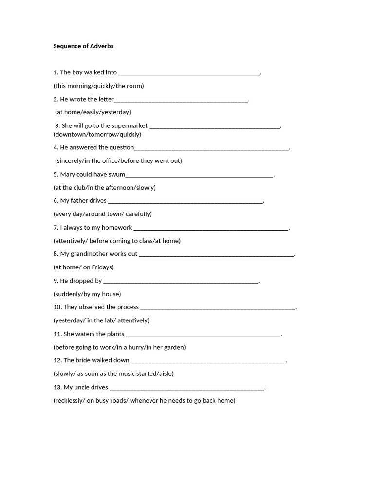 Sequence of Adverbs | PDF