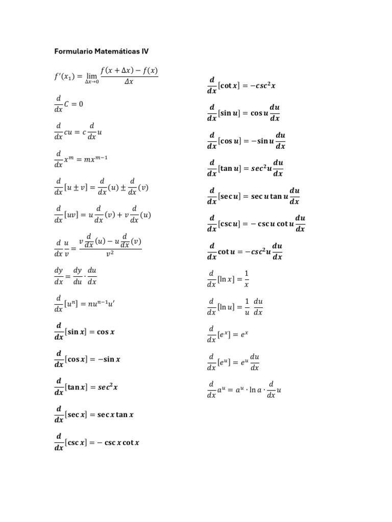 Formulario Matemáticas IV | PDF