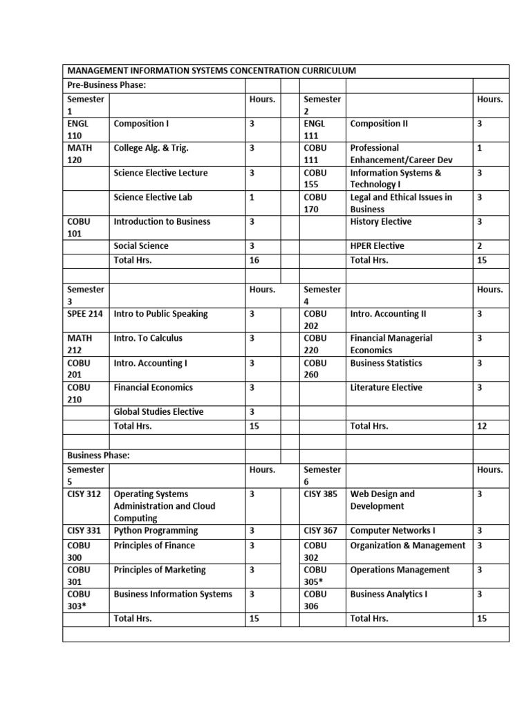 Management Information Systems Concentration Curriculum 2 | PDF | Business