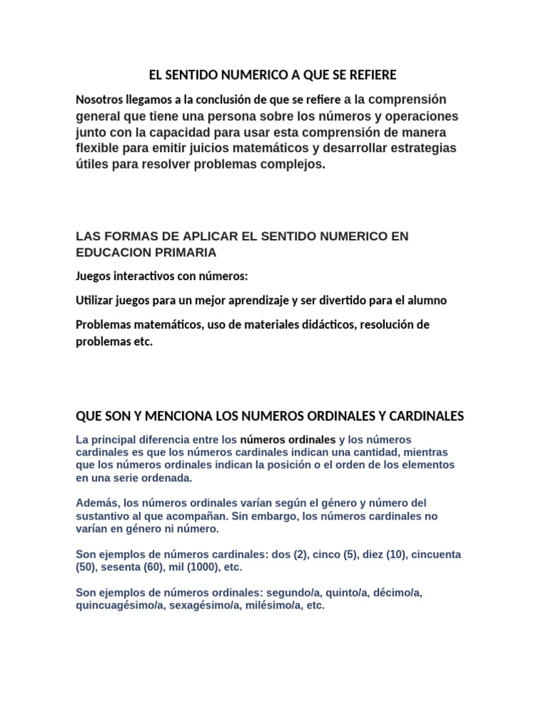 El Sentido Numerico A Que Se Refiere | PDF