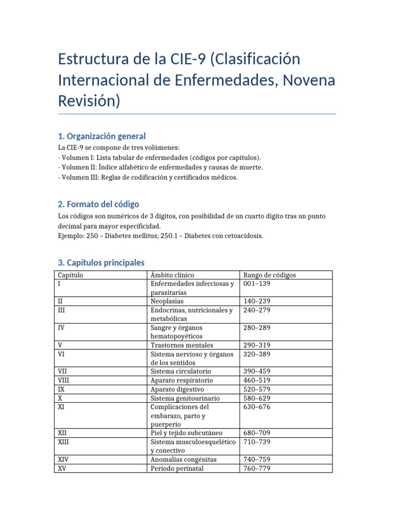 Estructura CIE9 | PDF | Diabetes | Enfermedades y trastornos
