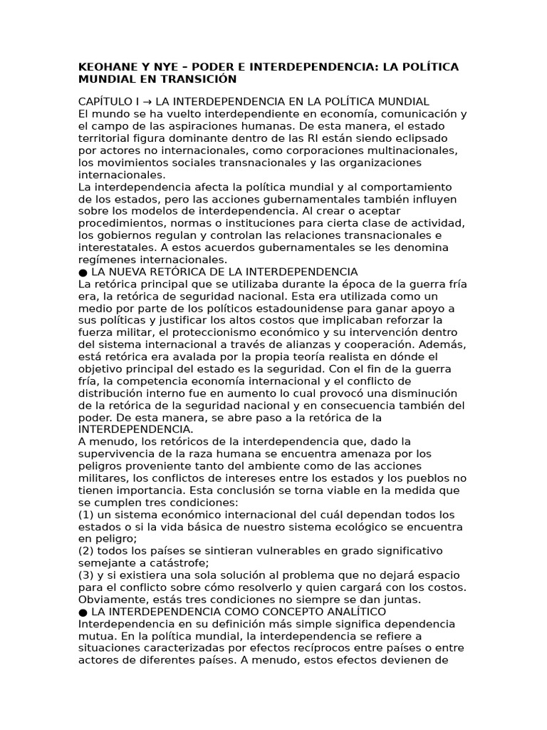 Keohane y Nye Poder e Interdependencia | PDF | Hegemonía | Liderazgo