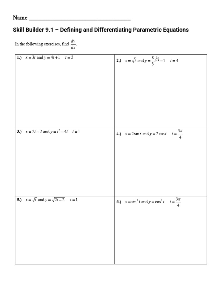 Topic 9.1 - Defining and Differentiating Parametric Equations | PDF