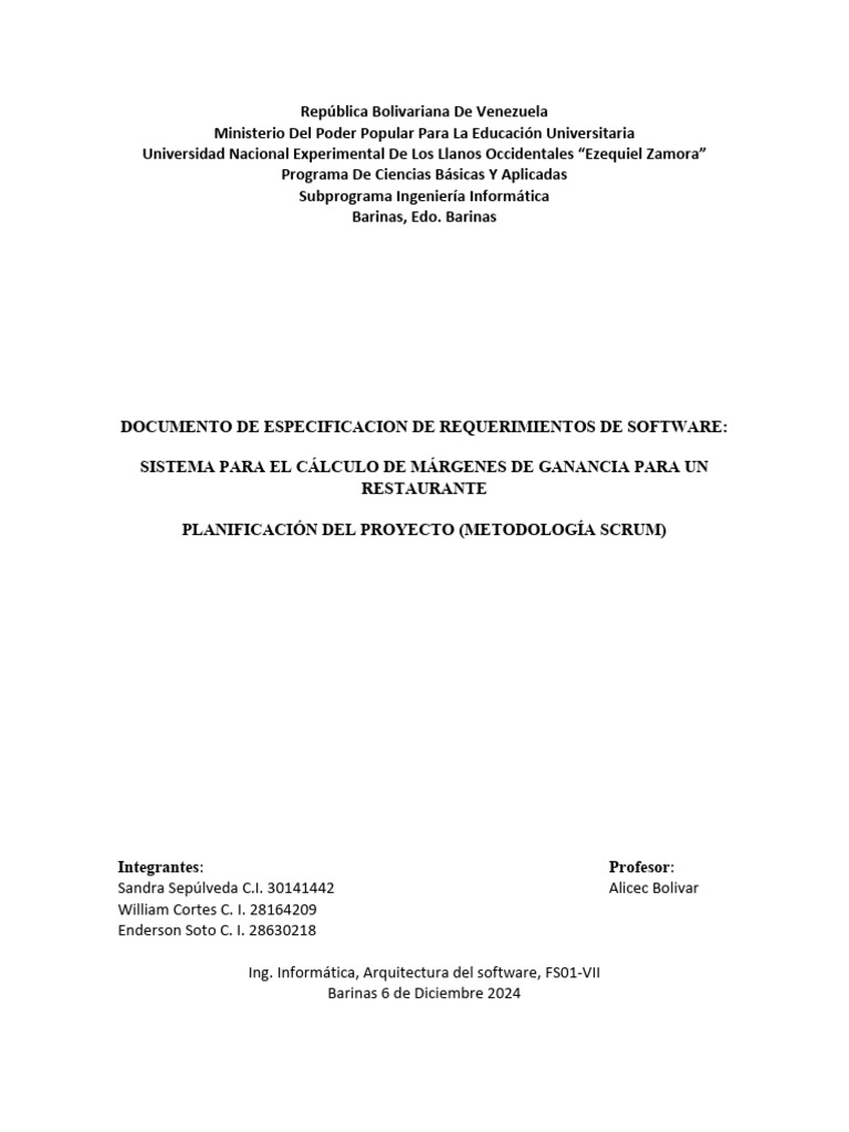 Documento de Especificacion de Requerimientos Del Software SRS | PDF | Scrum (desarrollo de ...