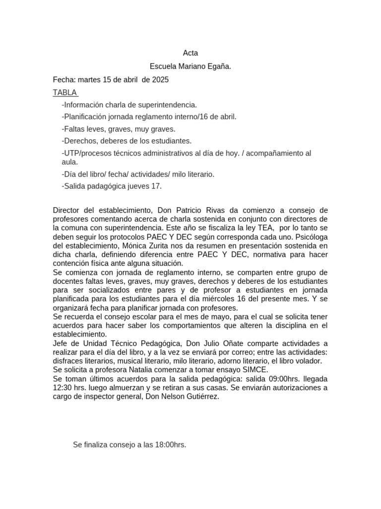Acta 01 abril | PDF