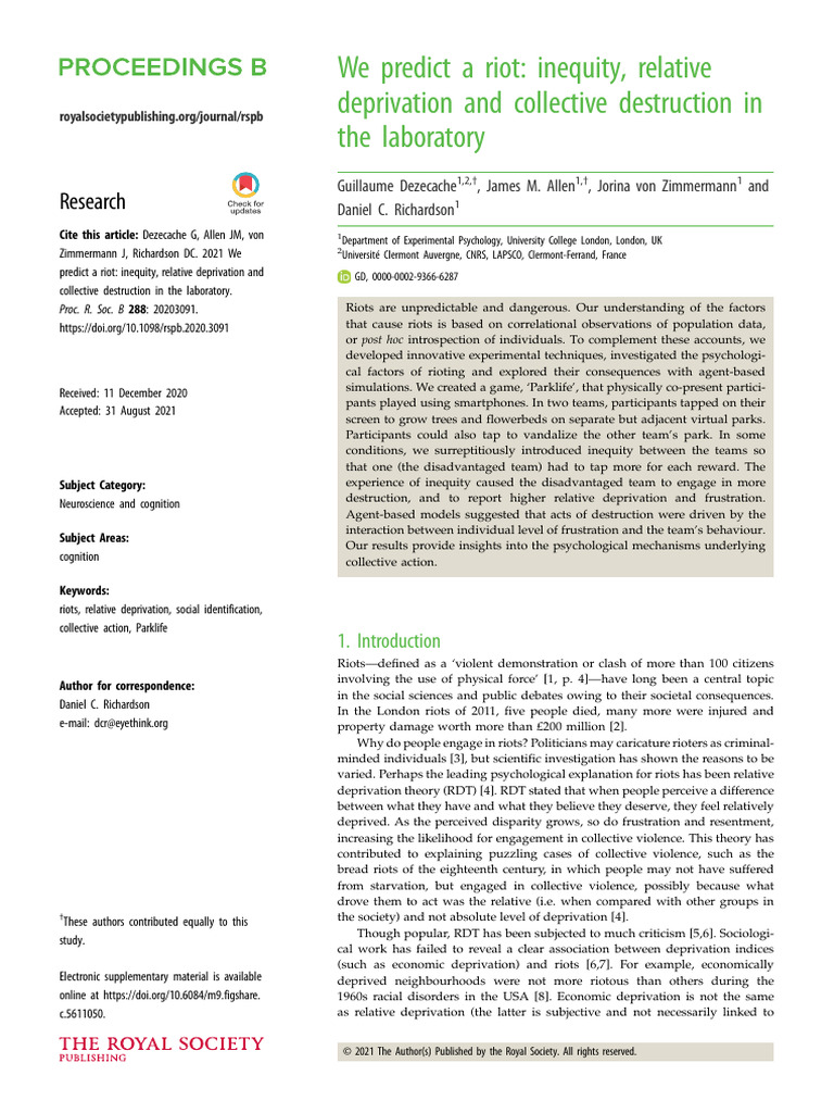 Relative Deprivation and Riots Explained | PDF | Experiment | Bayesian ...