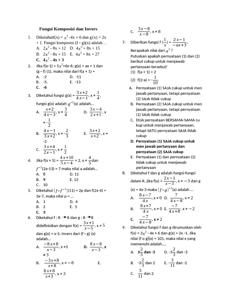 Fungsi Komposisi Dan Invers | PDF