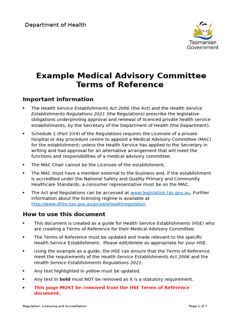 Medical Advisory Committee Terms of Reference | PDF | Committee | Safety